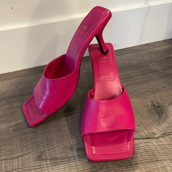 Zara | Shoes | Zara Pink Square Toe Mule Sandals | Poshmark